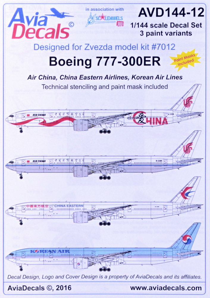 MODELIMEX Online Shop | 1/144 Decals B777-300ER (Air China 2x,Korean ...