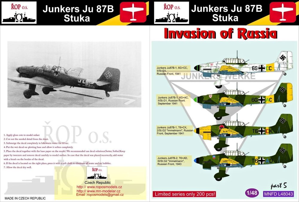 MODELIMEX Online Shop | 1/48 Decals Ju 87B Stuka - Invasion of Russia ...